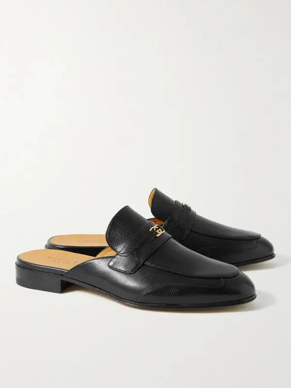 Gucci Embellished Leather Backless Loafers