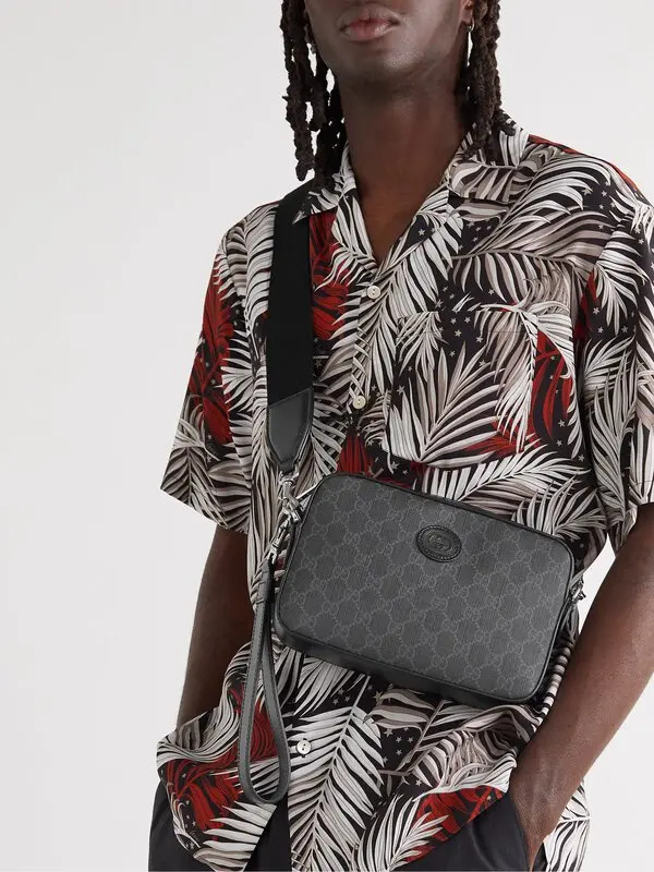 Gucci Leather-trimmed Monogrammed Coated-canvas Messenger Bag