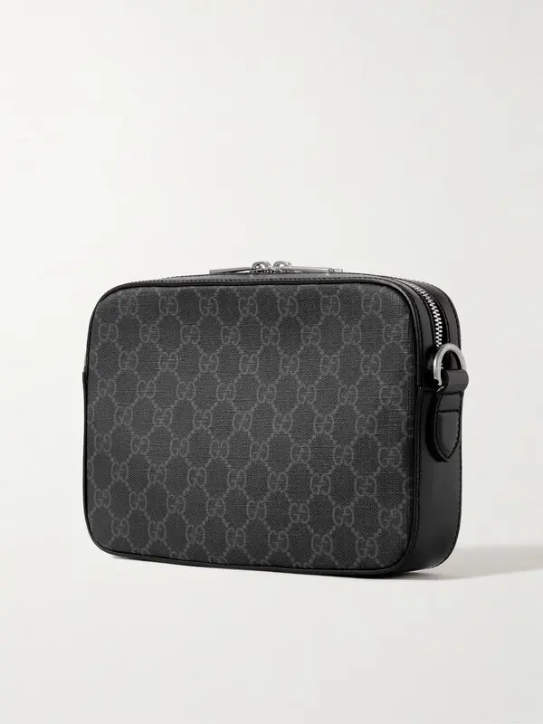 Gucci Leather-trimmed Monogrammed Coated-canvas Messenger Bag