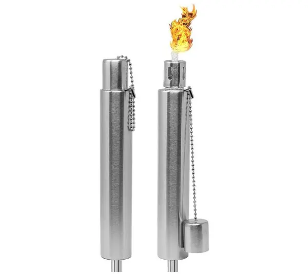 MATNEY Stainless Steel 5 Ft Outdoor Torch 2 Pack - Silver