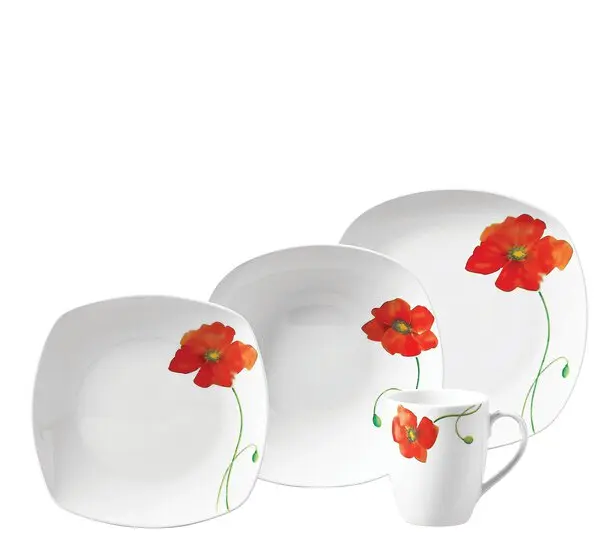 TABLETOPS UNLIMITED 16-pc Poppy Soft-square Dinnerware Set - One-color