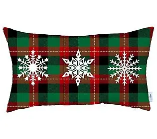 HOMEROOTS Christmas Snowflake Trio Plaid Lumbar Pillow Cover - One-color