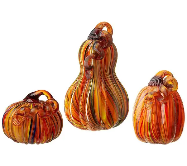 GLITZHOME Multi Striped Glass Pumpkins & Gourd /3 - One-color