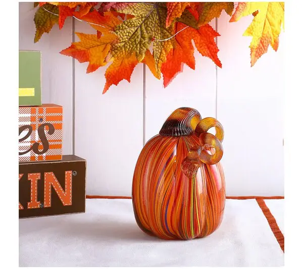 GLITZHOME Multi Striped Glass Pumpkins & Gourd /3
