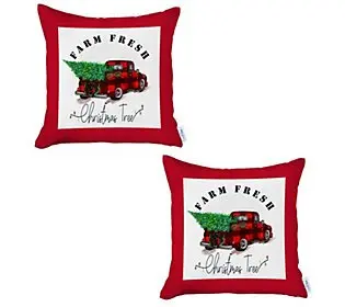 HOMEROOTS S/2 Christmas Buffalo Check Truck Pil Ow Covers - One-color