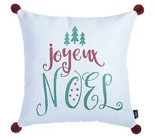 HOMEROOTS Joyeux Noel Square Printed Throw Pill W Cover - One-color