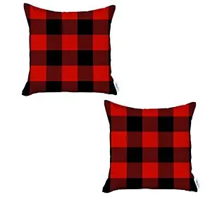 HOMEROOTS S/2 Red & Black Buffalo Plaid Throw-p Llow Cover - One-color