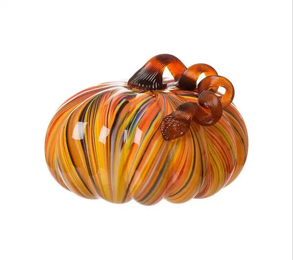 GLITZHOME Multi-striped Glass Large Indoor Deco Rative Pumpkin - One-color