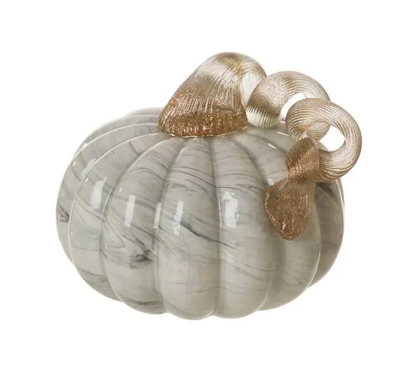 GLITZHOME Marble Small Short Glass Indoor Decor Ative Pumpkin - One-color
