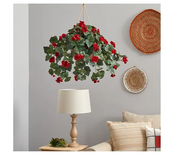 NEARLY NATURAL Begonia Hanging Basket By