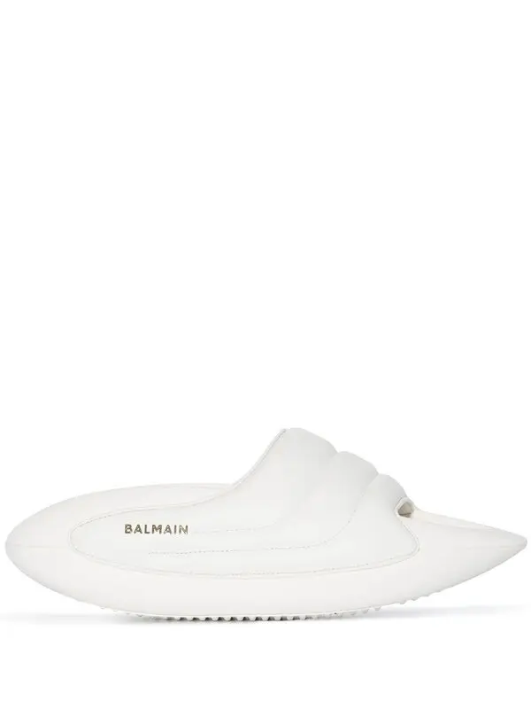 Balmain Quilted Leather Slides - White
