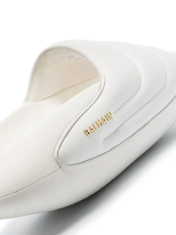 Balmain Quilted Leather Slides - White