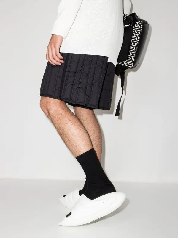 Balmain Quilted Leather Slides - White