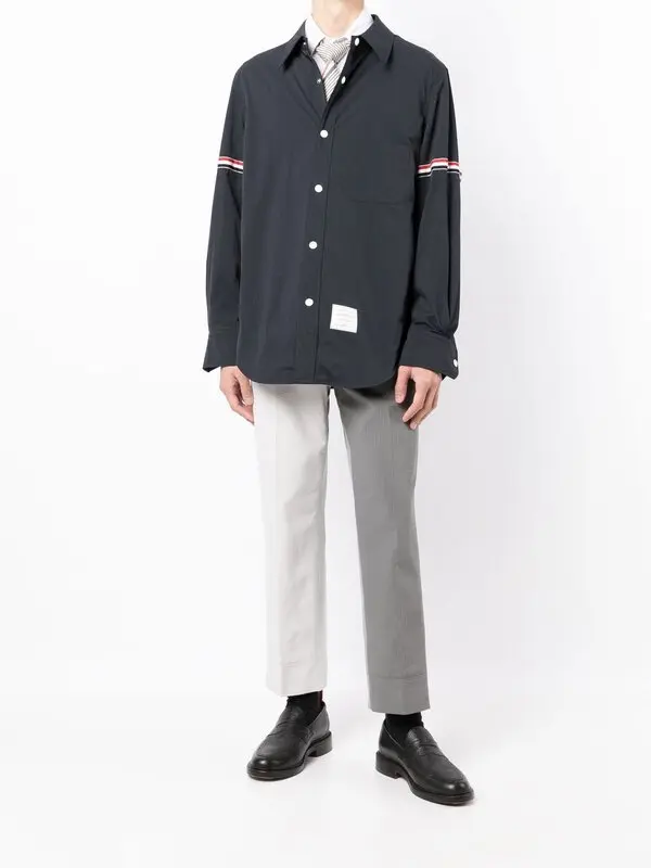 Thom Browne Piqué Shirt Jacket With Armband - Blue