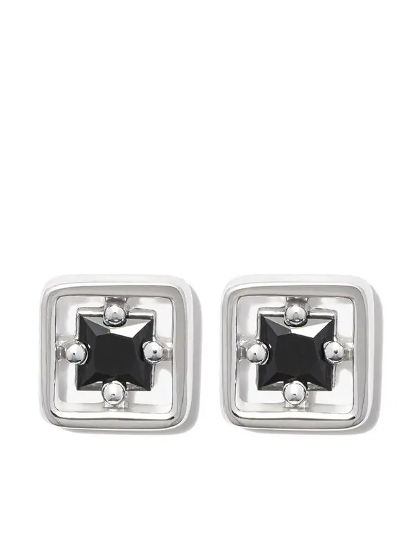 SUZANNE KALAN 18kt White Gold Inlay Sapphire Stud Earrings - Silver