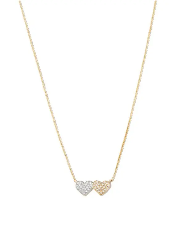 SYDNEY EVAN 14kt Yellow Medium Diamond Double Heart Necklace - Gold