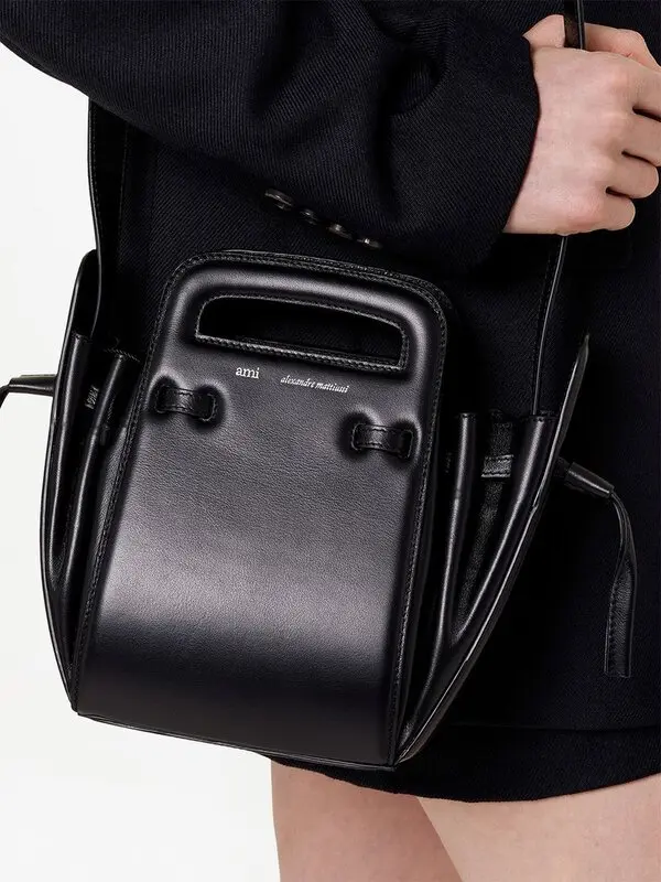 Ami Paris Accordion Leather Bucket Bag In Black - 30% Off