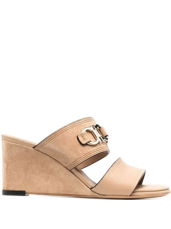 FERRAGAMO 75mm Suede Wedge Sandals - Neutrals