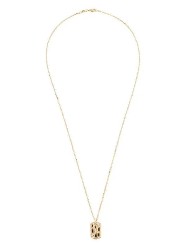 SUZANNE KALAN 18kt Yellow Inlay Diamond And Sapphire Dog Tag Pendant Necklace