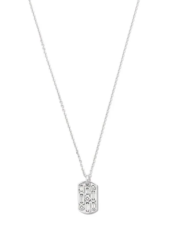 SUZANNE KALAN 18kt White Gold Diamond Dog Tag Pendant Necklace - Silver