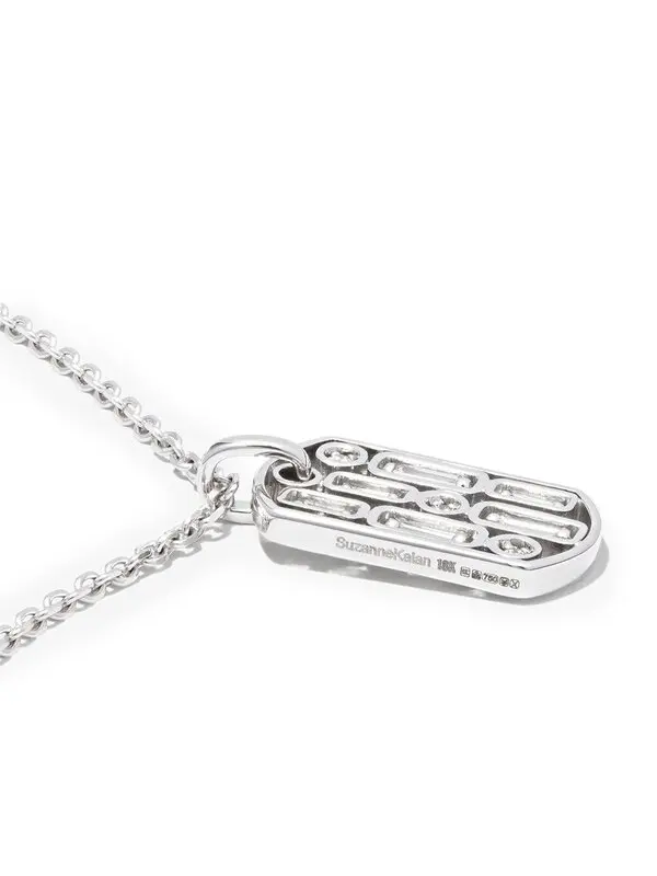 SUZANNE KALAN 18kt White Gold Diamond Dog Tag Pendant Necklace