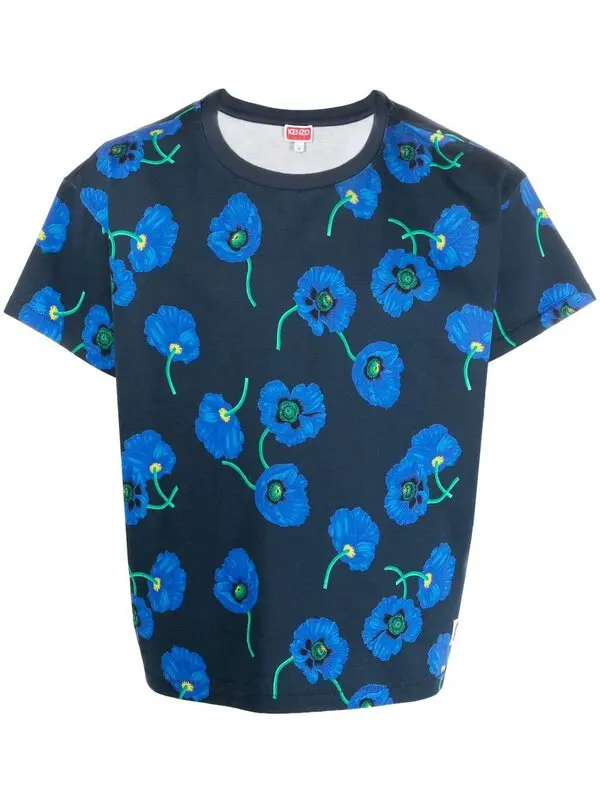 Kenzo Floral-print Cotton T-shirt - Blue