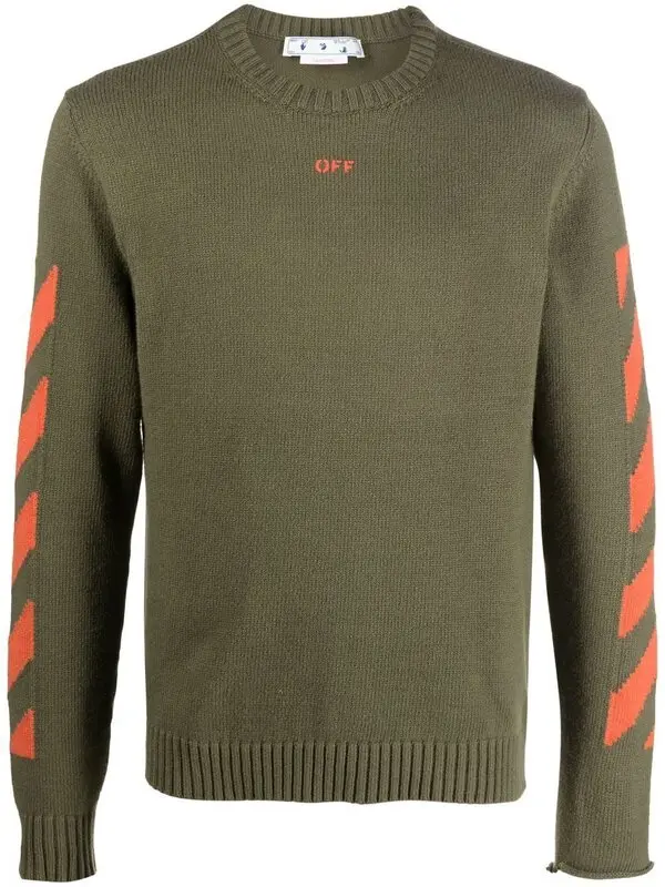 Off-White Diag Stripe Knit Jumper - Green