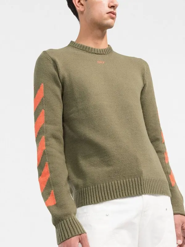 Off-White Diag Stripe Knit Jumper - Green