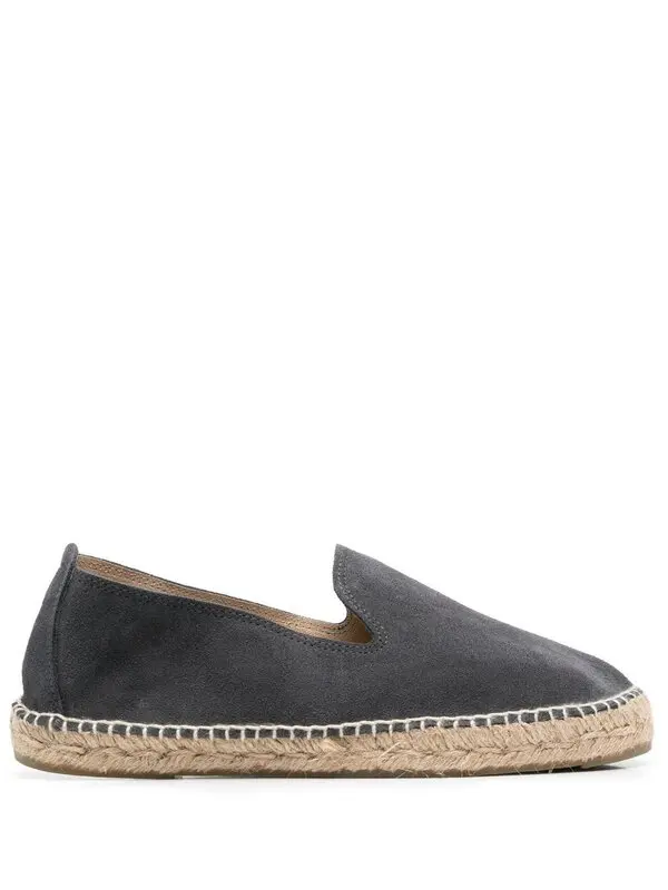 Manebí Dark Suede Round Toe Espadrilles With Braided Raffia Sole