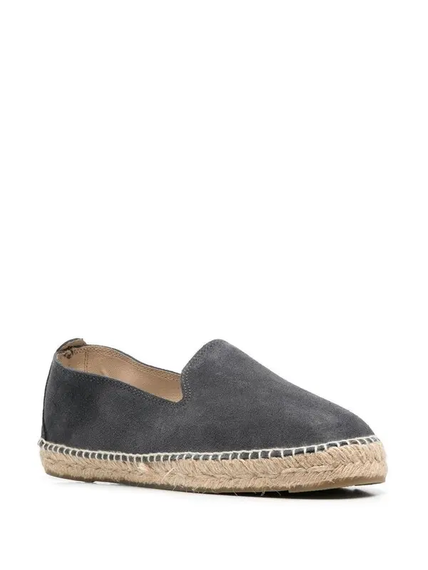 Manebí Dark Suede Round Toe Espadrilles With Braided Raffia Sole