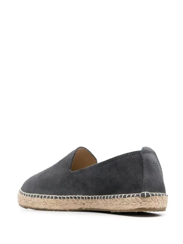 Manebí Dark Suede Round Toe Espadrilles With Braided Raffia Sole