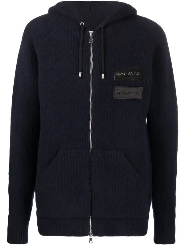 Balmain Logo Patches Zipped Hoodie