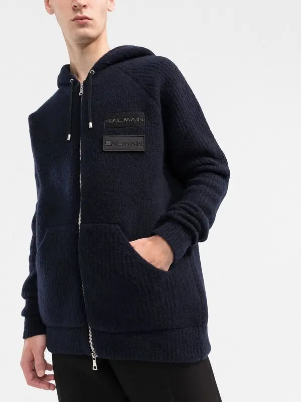 Balmain Logo Patches Zipped Hoodie