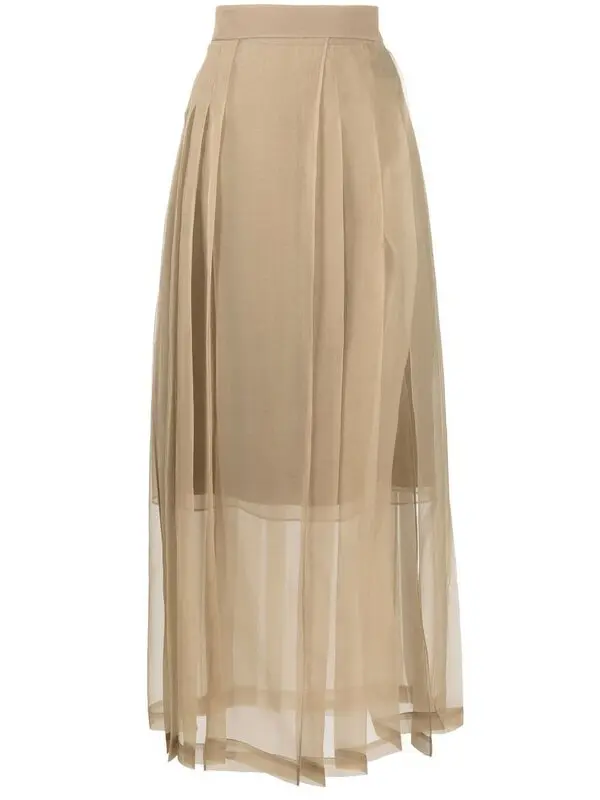 Brunello Cucinelli Pleated Silk Maxi Skirt - Neutrals