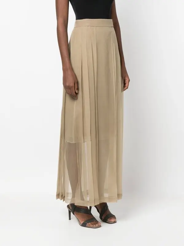 Brunello Cucinelli Pleated Silk Maxi Skirt