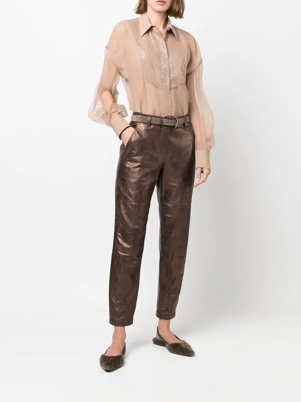 Brunello Cucinelli High-waisted Leather Trousers