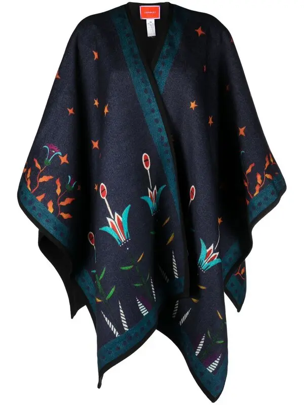 La DoubleJ Graphic-print Wool Poncho - Blue
