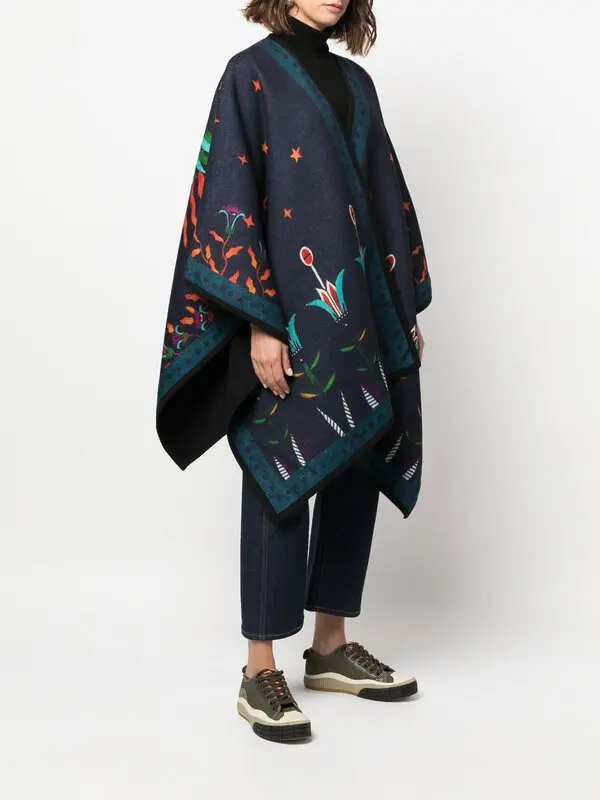 La DoubleJ Graphic-print Wool Poncho - Blue