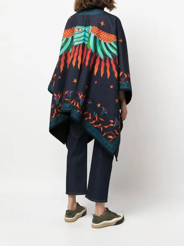 La DoubleJ Graphic-print Wool Poncho - Blue