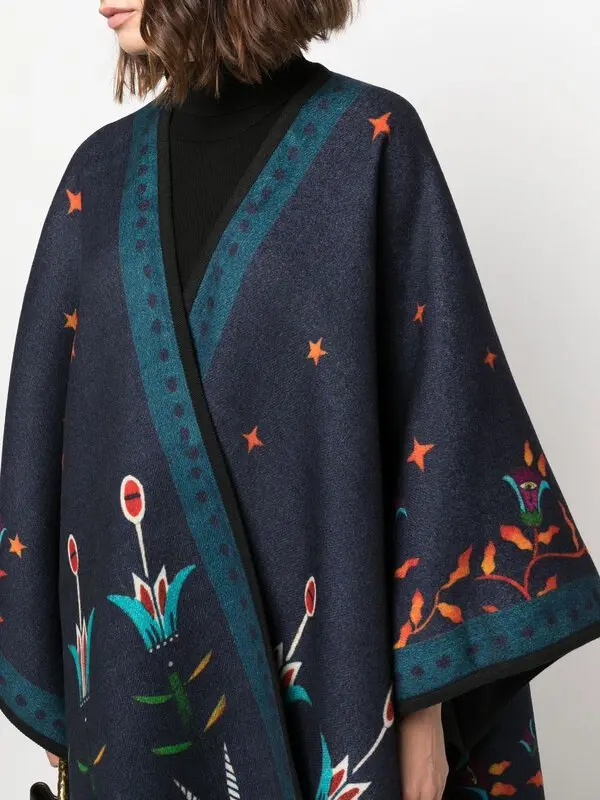 La DoubleJ Graphic-print Wool Poncho - Blue