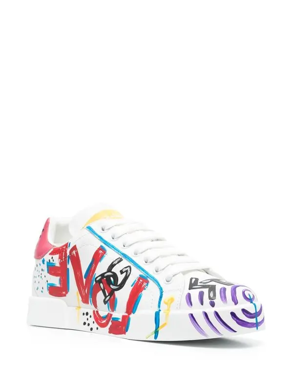 Dolce & Gabbana Portofino Painted Leather Sneakers - White