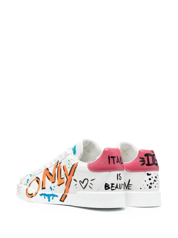 Dolce & Gabbana Portofino Painted Leather Sneakers - White