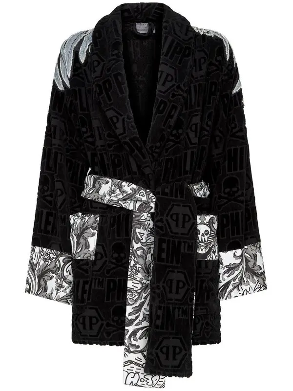 Philipp Plein Silver Eagle Short Bathrobe - Black