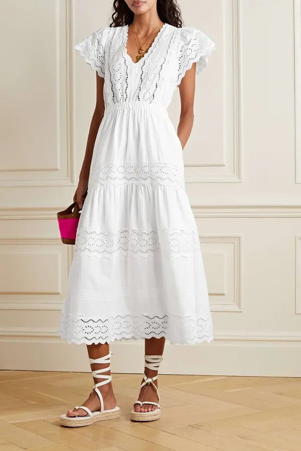 Sea Georgina Open-Back Broderie Anglaise Cotton-Poplin Midi Dress In White  - 60% Off | Editorialist