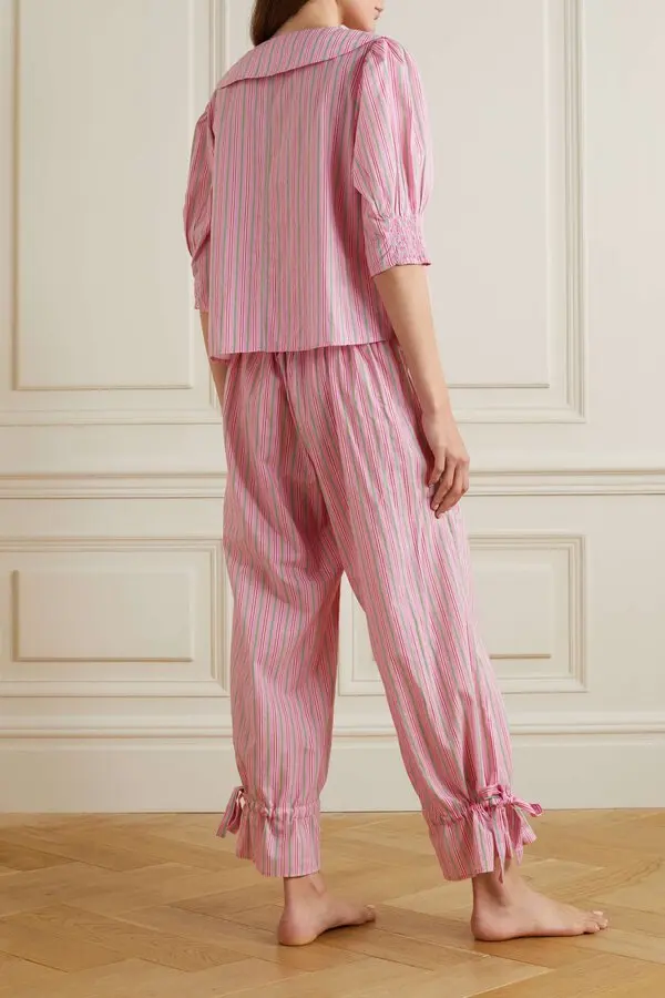 Rixo Odessa Tie-detailed Striped Cotton-poplin Pajama Set