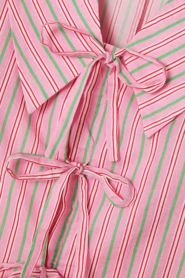 Rixo Odessa Tie-detailed Striped Cotton-poplin Pajama Set