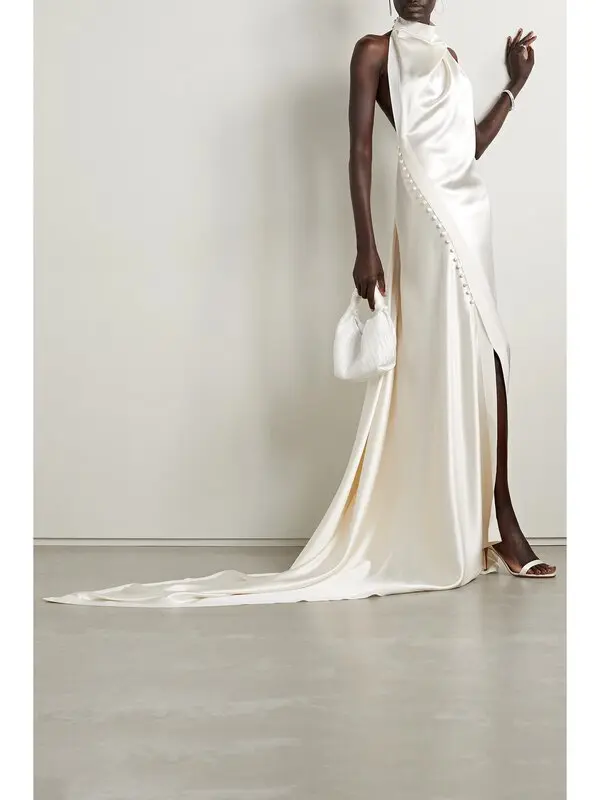 DANIELLE FRANKEL Sasha Draped Silk-charmeuse Halterneck Gown