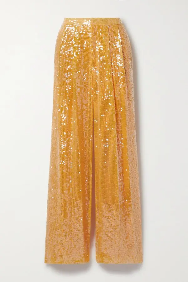 Lapointe Pleated Sequined Crepe Straight-leg Pants - Orange