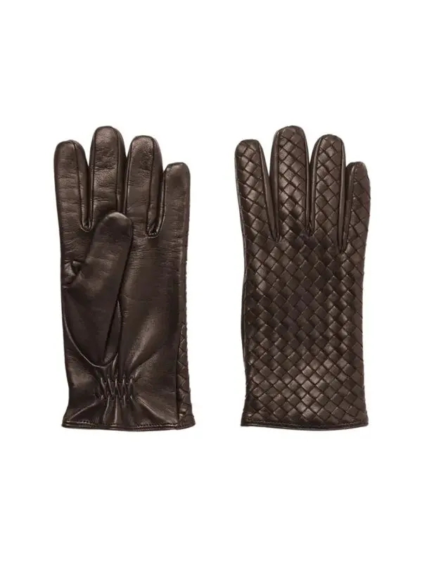 Bottega Veneta Intrecciato Leather Gloves - Brown