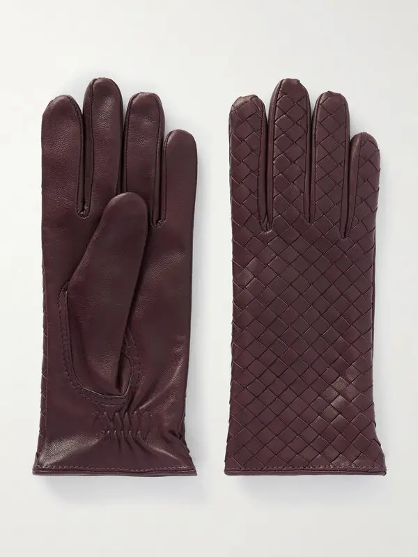 Bottega Veneta Intrecciato Leather Gloves - Burgundy